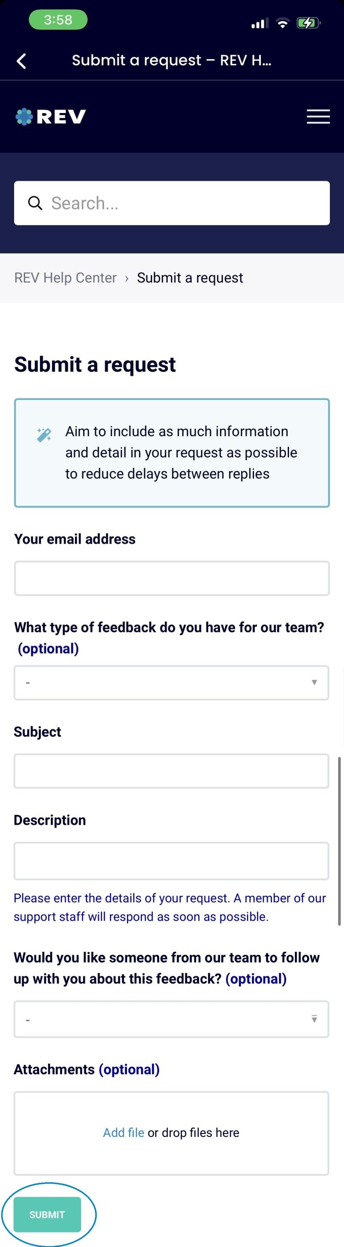 General Contact US/Ticket Creation | REV Support